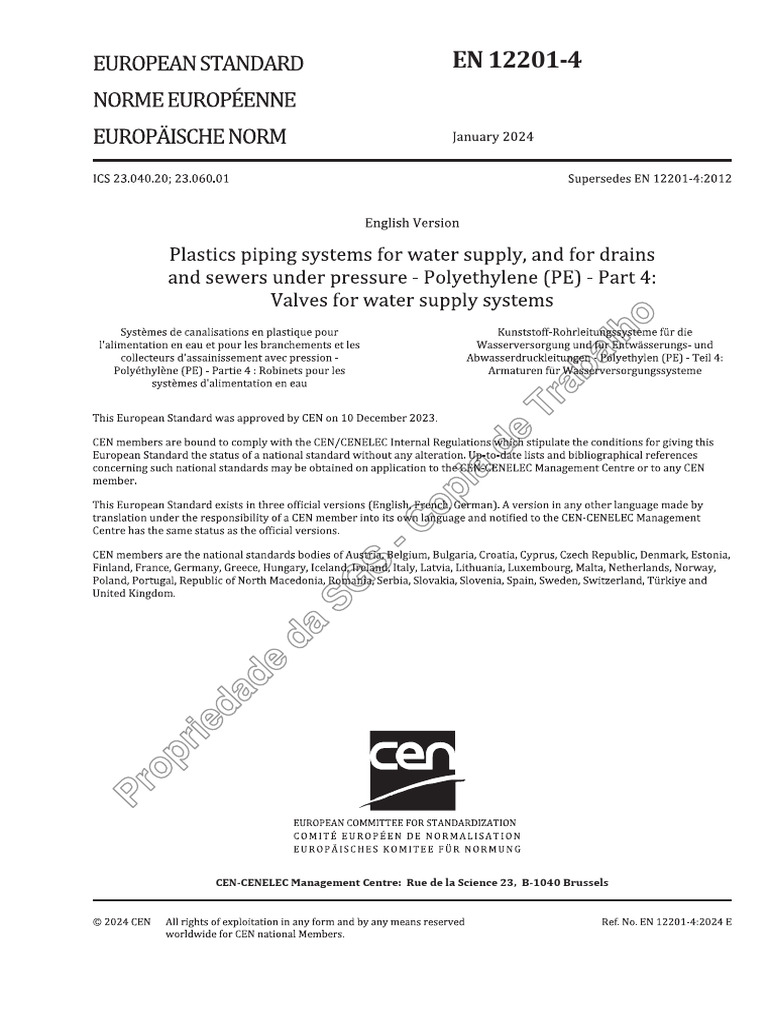 EN 12201-4: Valve Standards Overview | PDF | Pipe (Fluid Conveyance ...
