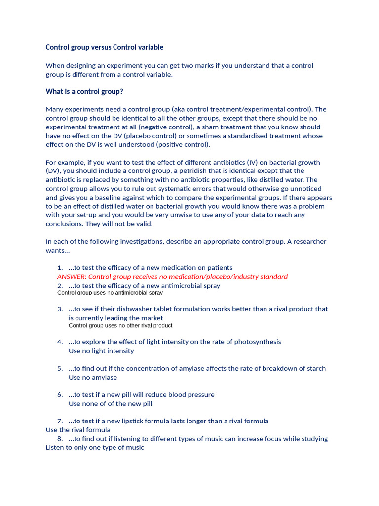 Control Group vs Control Variable Explained | PDF | Treatment And ...