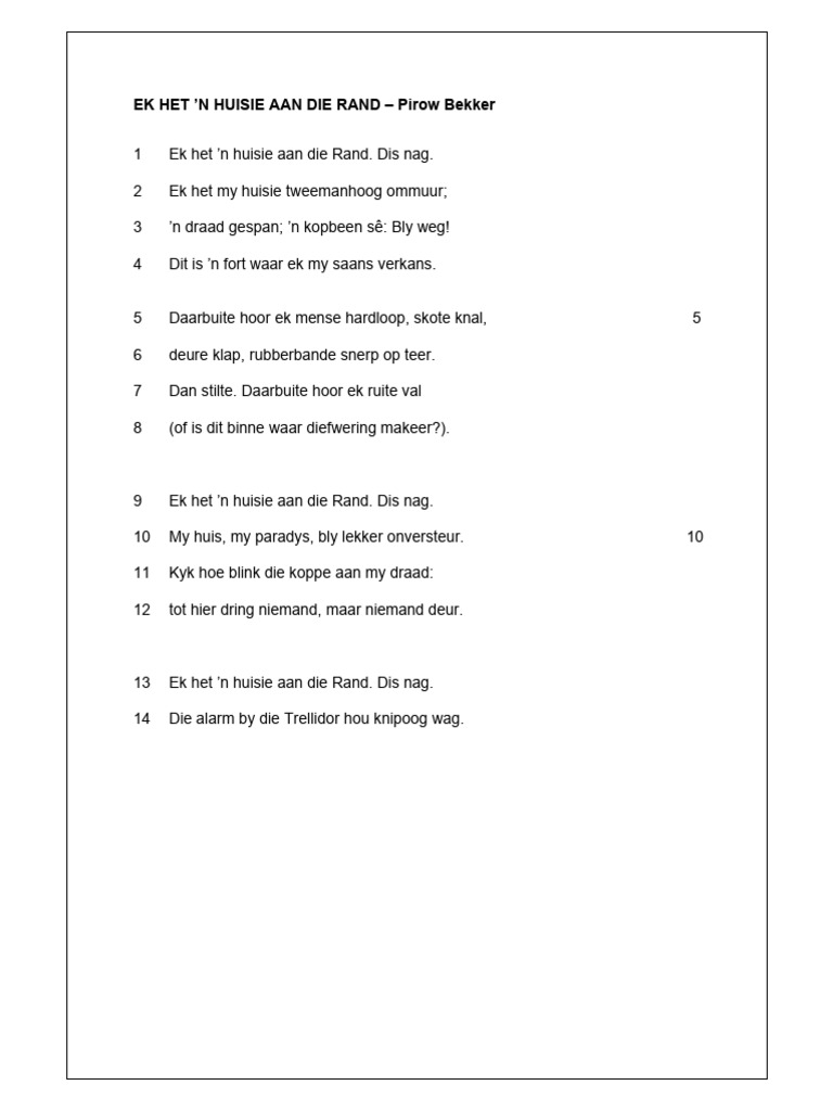 Ek Het 'N Huisie Aan Die Rand Gedig | PDF