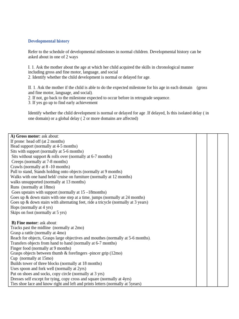 Checklist For Developmental History | PDF | Child Development | Phrase
