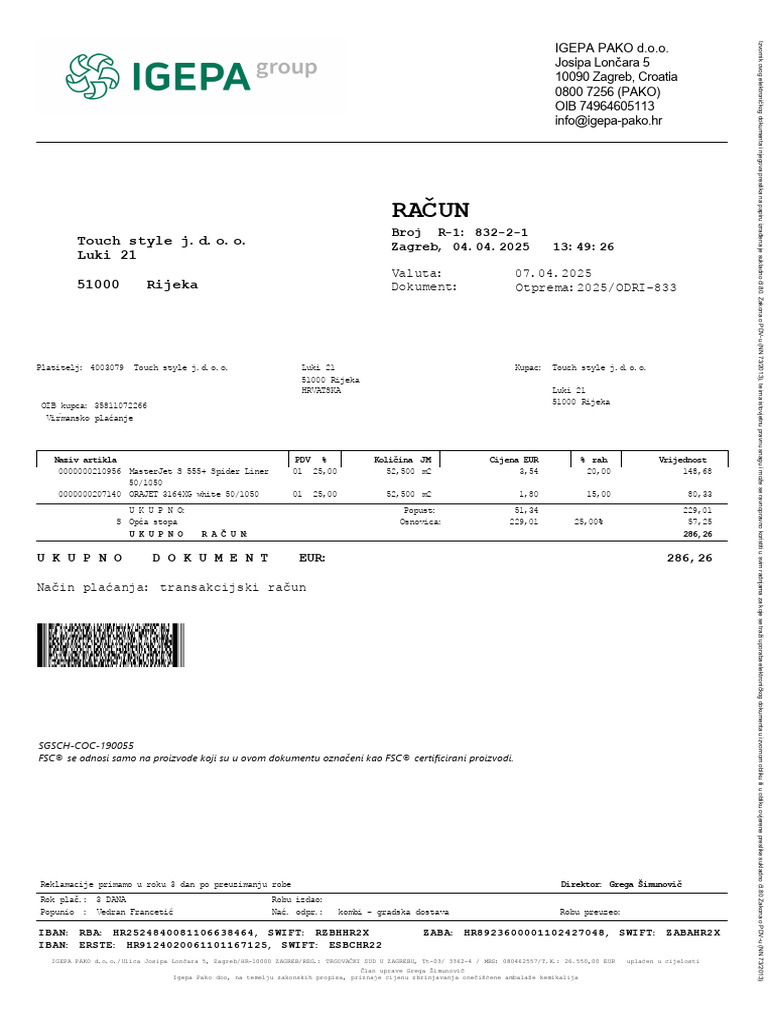 Račun: Touch Style J.D.O.O. Luki 21 51000 Rijeka | PDF