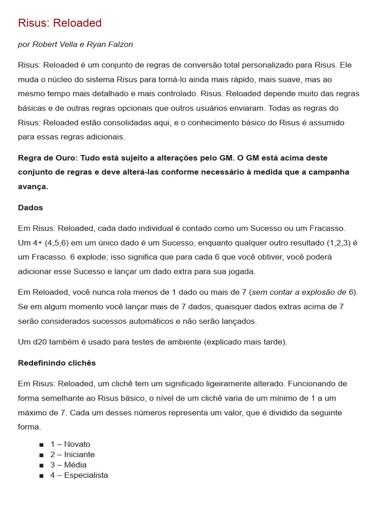 Risus_ Reloaded (traduzido pt-br) | PDF | Jogos de RPG