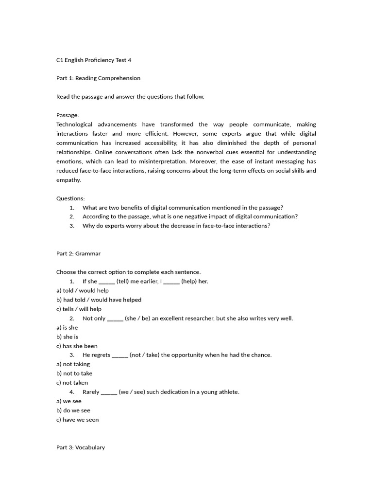 C1 English Proficiency Test 4 | PDF | Communication | Human Communication
