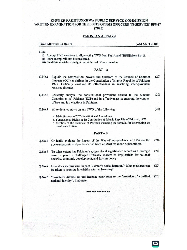 PMS (Is) 2025 Question Papers | PDF