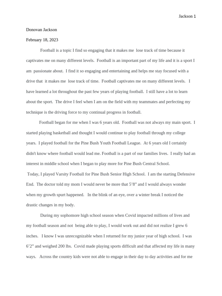 Donovan Jackson - ESSAY Common APP | PDF