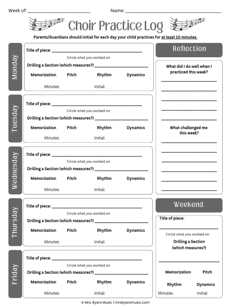 Choir Practice Log: Reflection | PDF