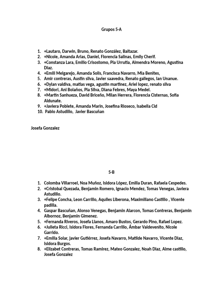 Listado de Grupos de 5 Estudiantes | PDF