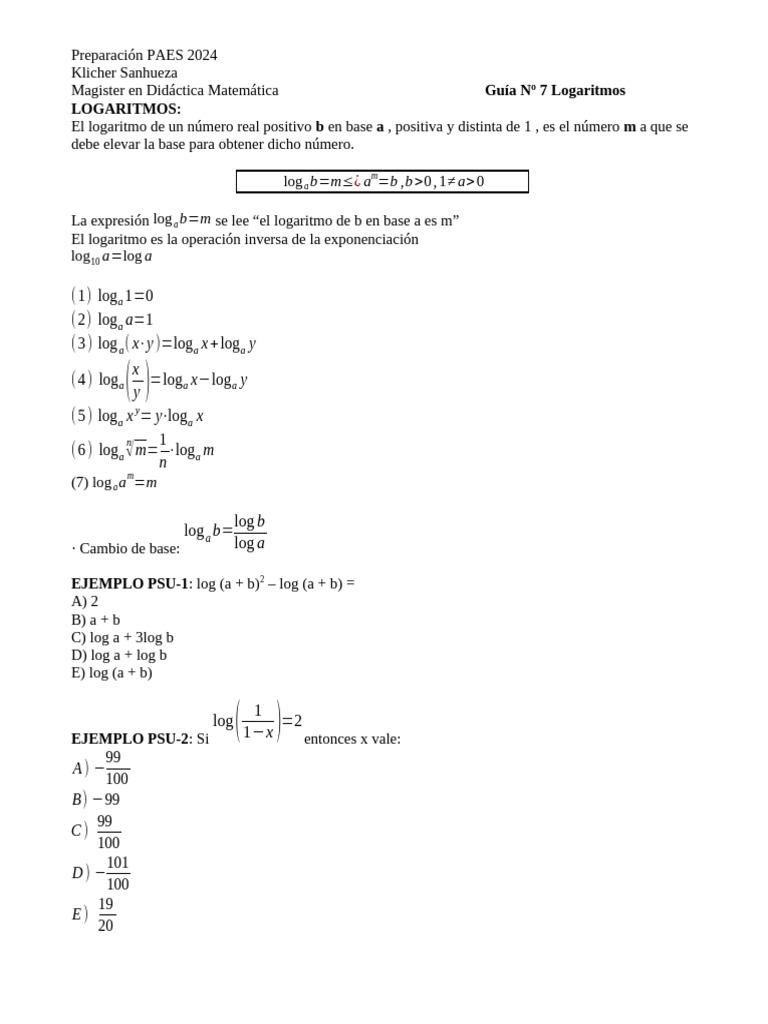 Guia 7 Logaritmos | PDF | Logaritmo | Funciones especiales