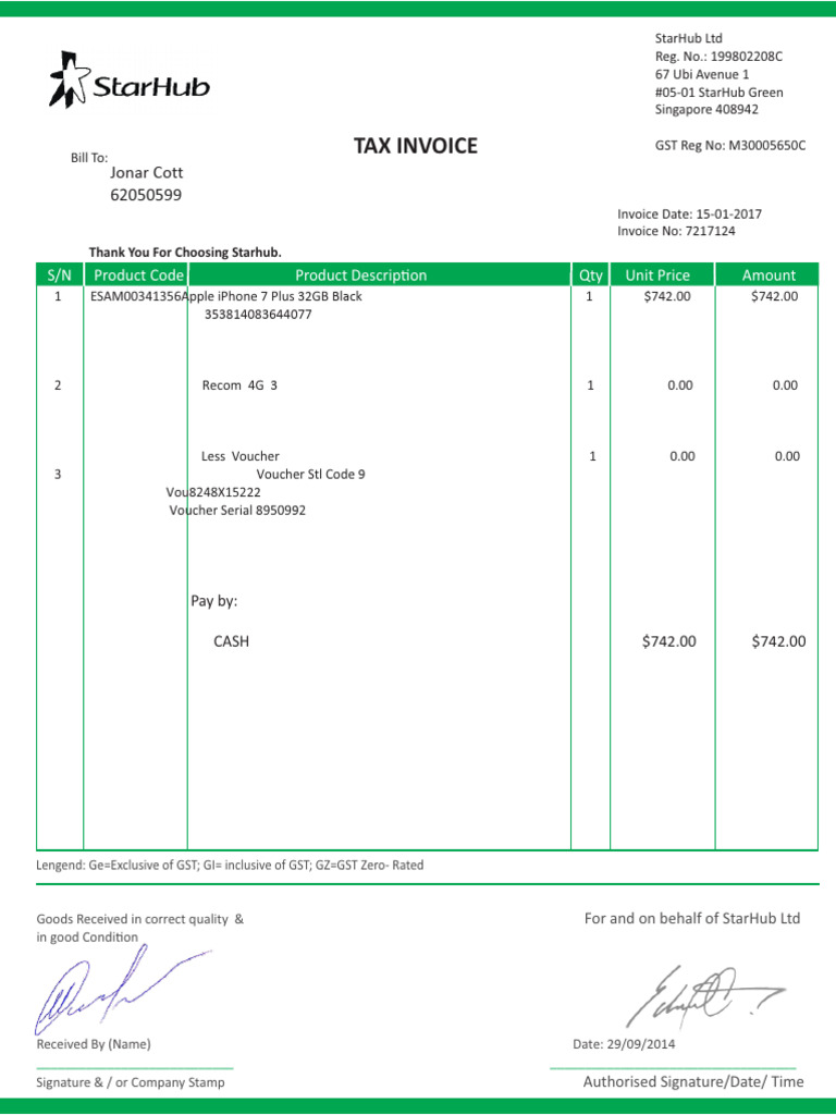 StarHub Invoice for iPhone Purchase | PDF