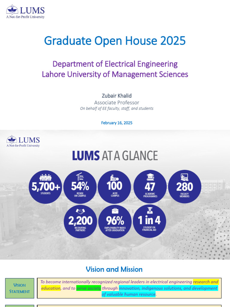 LUMS Graduate Open House 2025: EE Programs | PDF | Artificial Intelligence | Intelligence (AI ...
