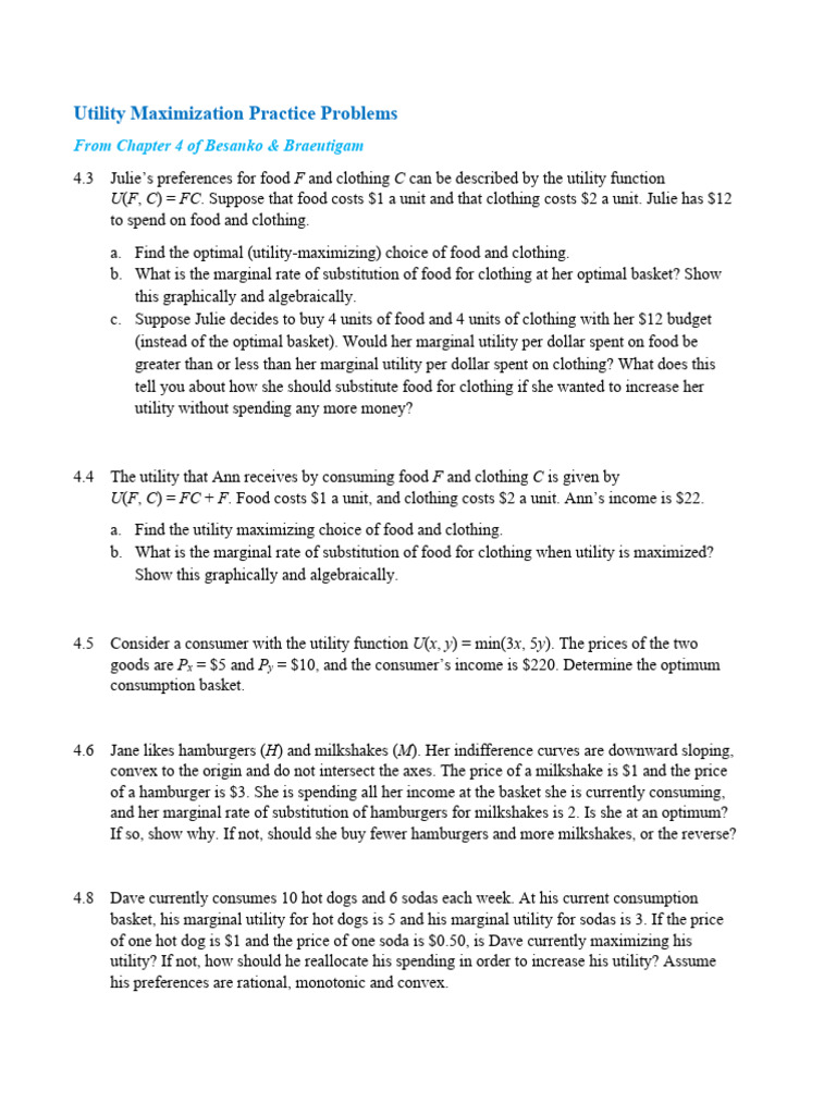 Utility Maximization Practice Problems | PDF | Utility | Consumer Behaviour