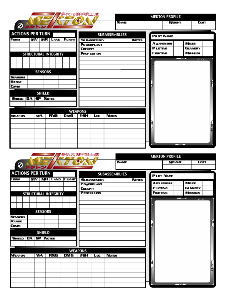 Mekton Combat Profile Overview | PDF