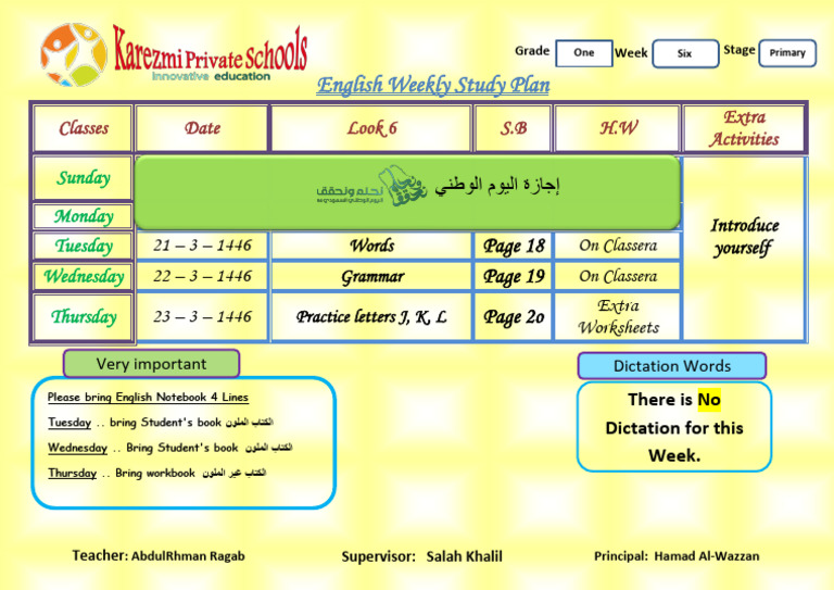 Grade 1 - W.6 Plan - 2024 | PDF