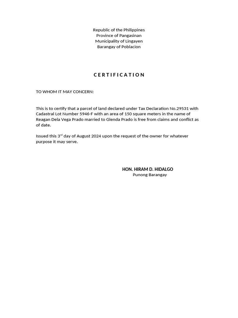 Brgy Cert | PDF