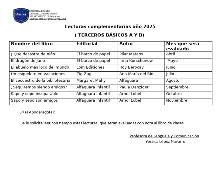 Libros de lecturas complementarias 2025 Terceros Basicos | PDF