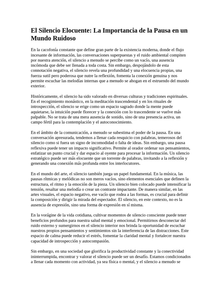 Silencio Elocuente y su Poder Transformador | PDF | Las emociones ...