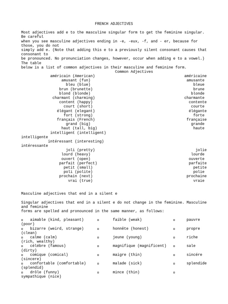 French Adjectives | PDF | Linguistic Typology | Language Mechanics