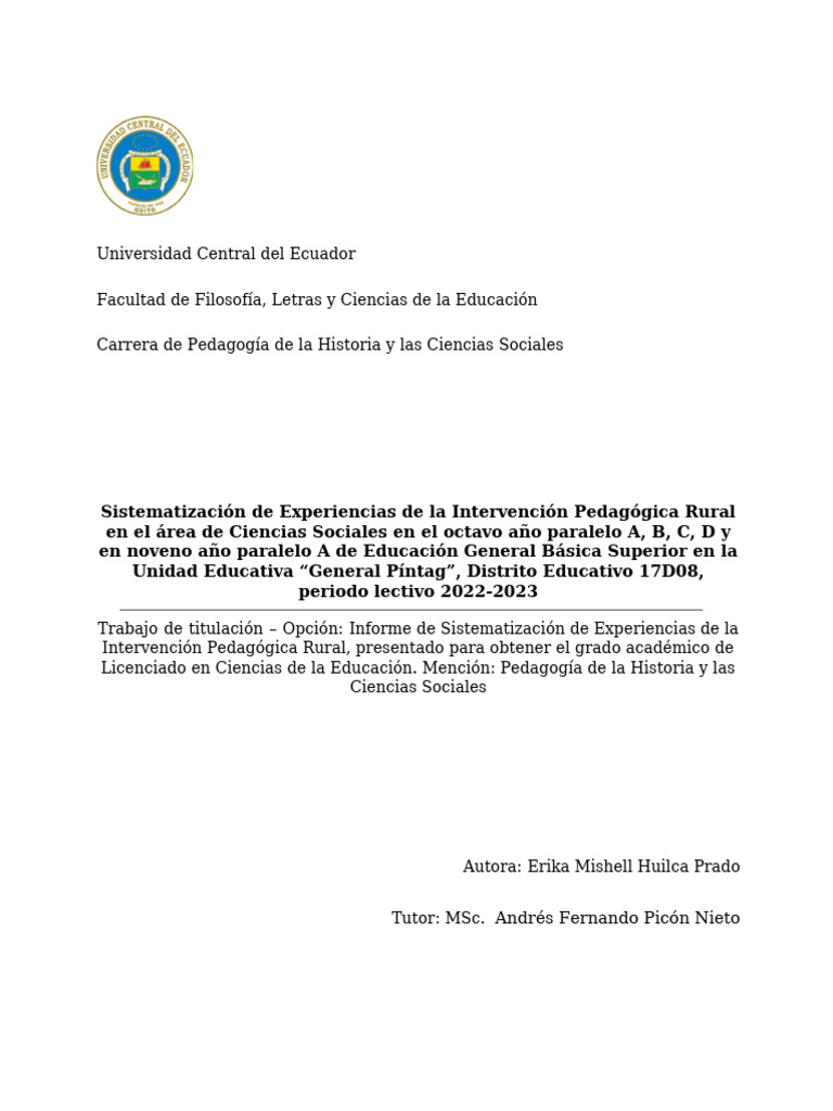 Informe de Sistematización de Experiencias | PDF | Experiencia | Pedagogía