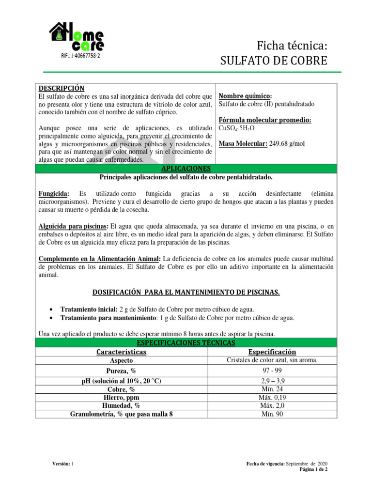 Fórmula y usos del sulfato de cobre | PDF | Cobre | Compuestos químicos