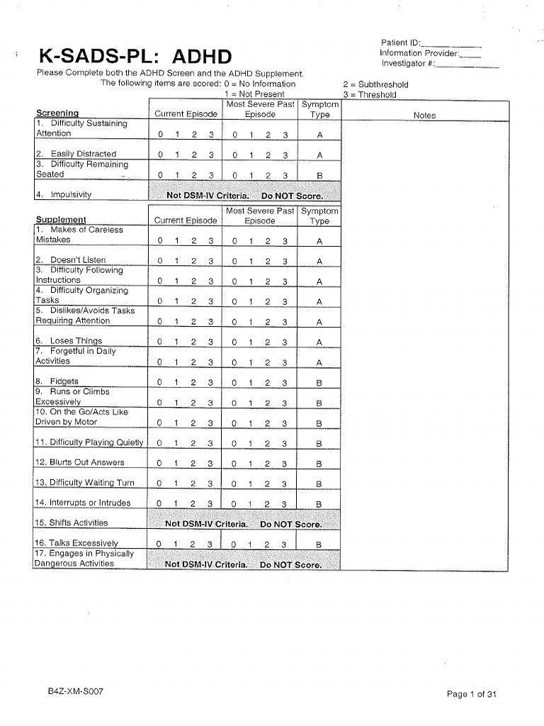 K-Sads-Pl Adhd | PDF