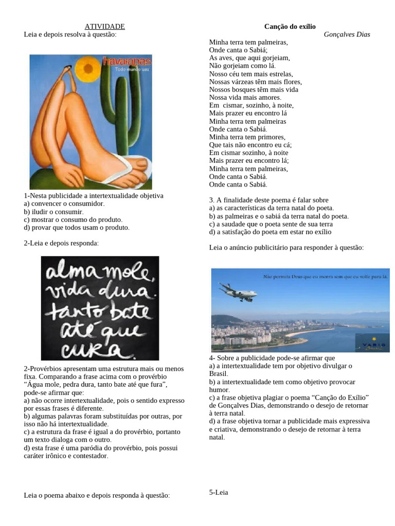 ATIVIDADE INTERTEXTUALIDADE | PDF | Publicidade | Terra