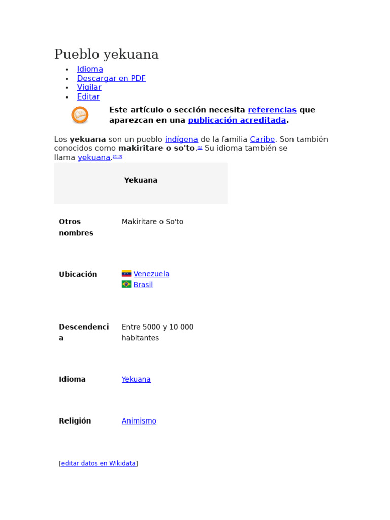 Etnia Yekuana: Ubicación e Idioma | PDF