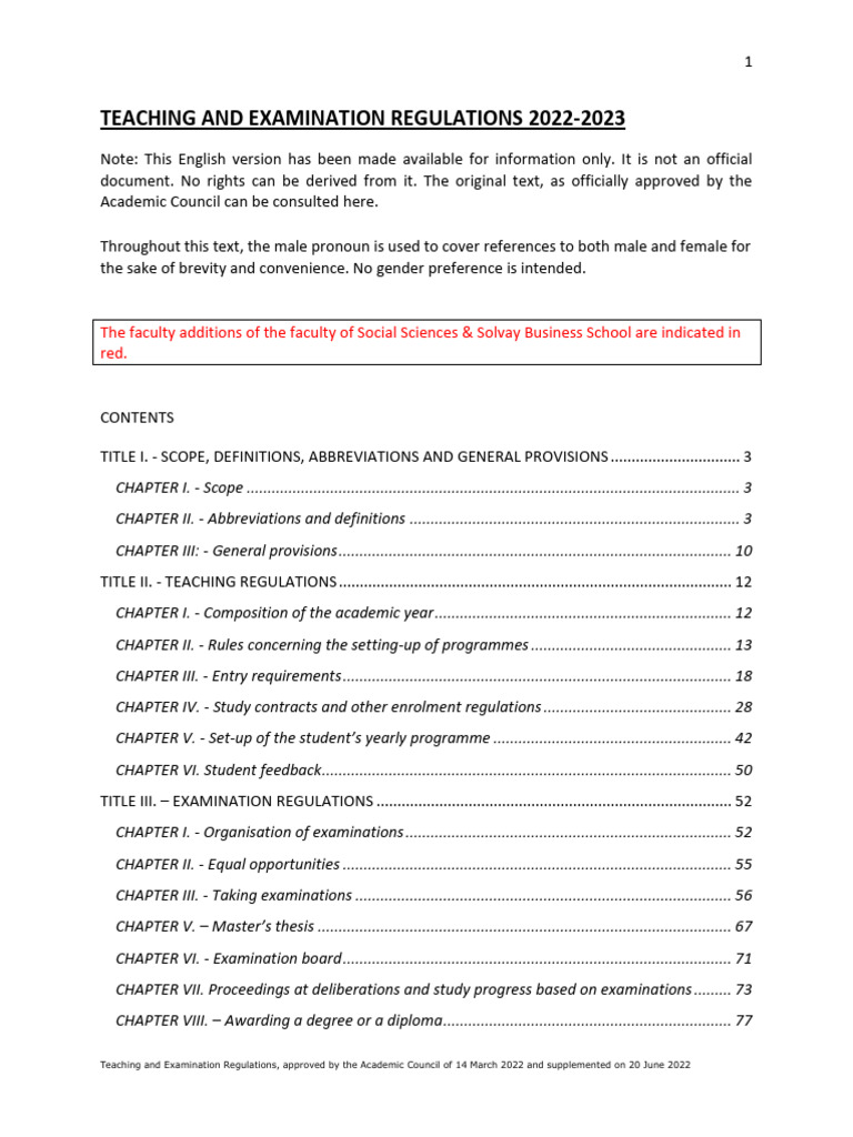 2022 Reglementen Facultaire Aanvullingen OER ES 2223 ENG | PDF ...