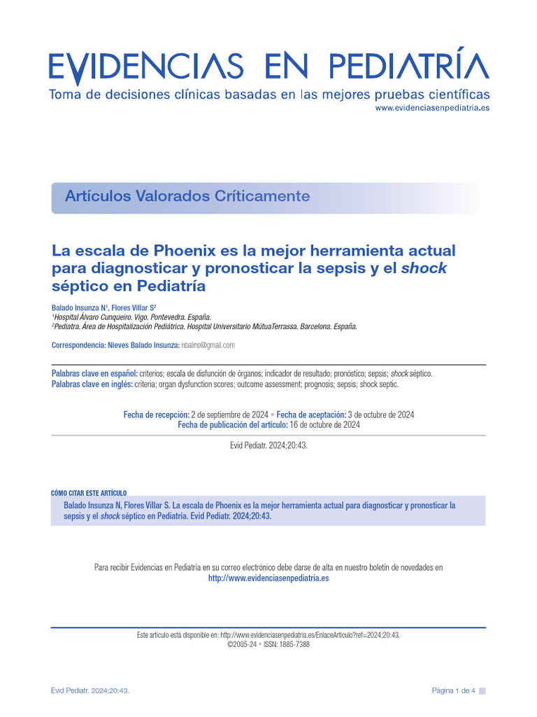 Criterios de Phoenix para Sepsis Pediátrica | PDF | Septicemia ...