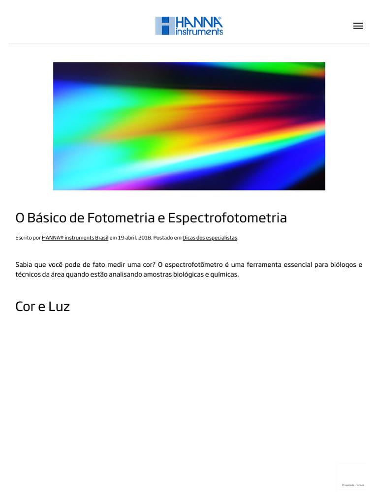 O Básico de Fotometria e Espectrofotometria - HANNA® Instruments Brasil ...