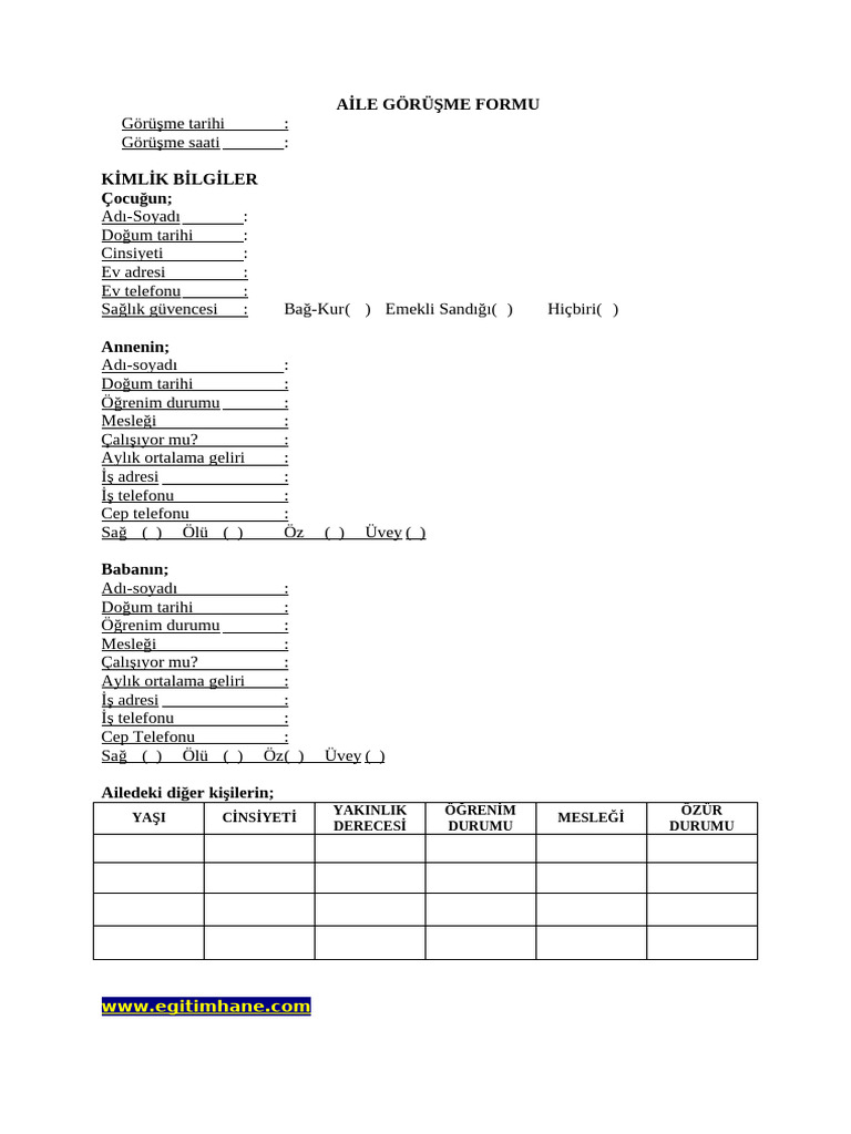 Bep Aile Gorusme Form | PDF