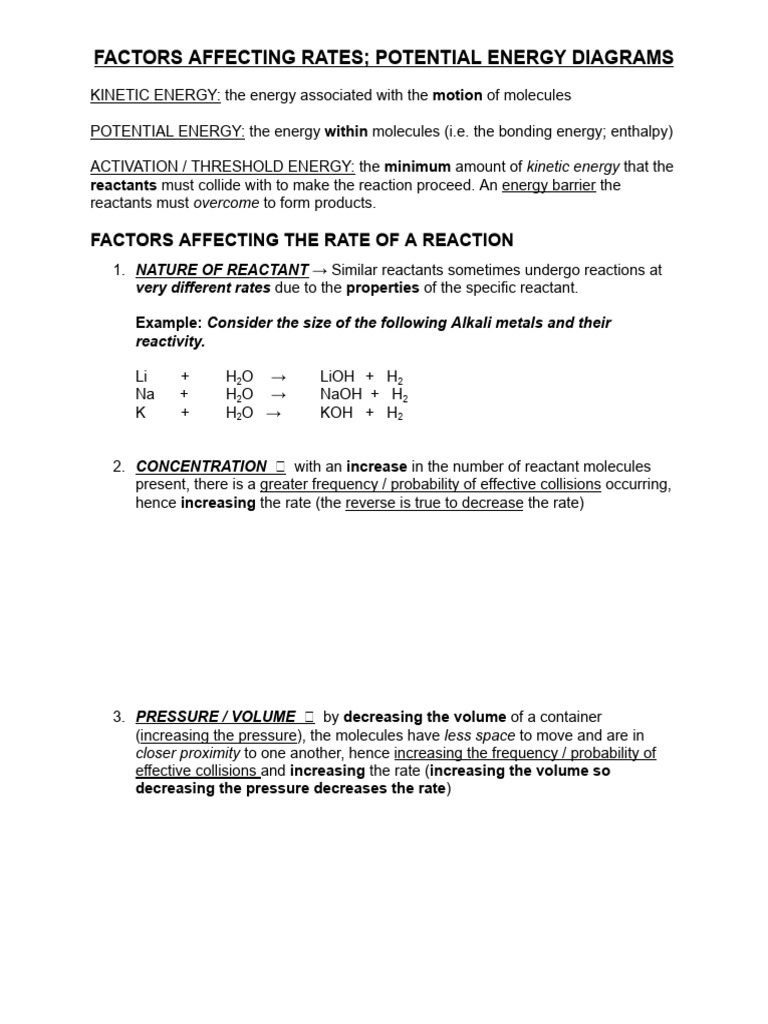 Factors Affecting Rates Potential Energy Diagrams | PDF | Reaction Rate ...