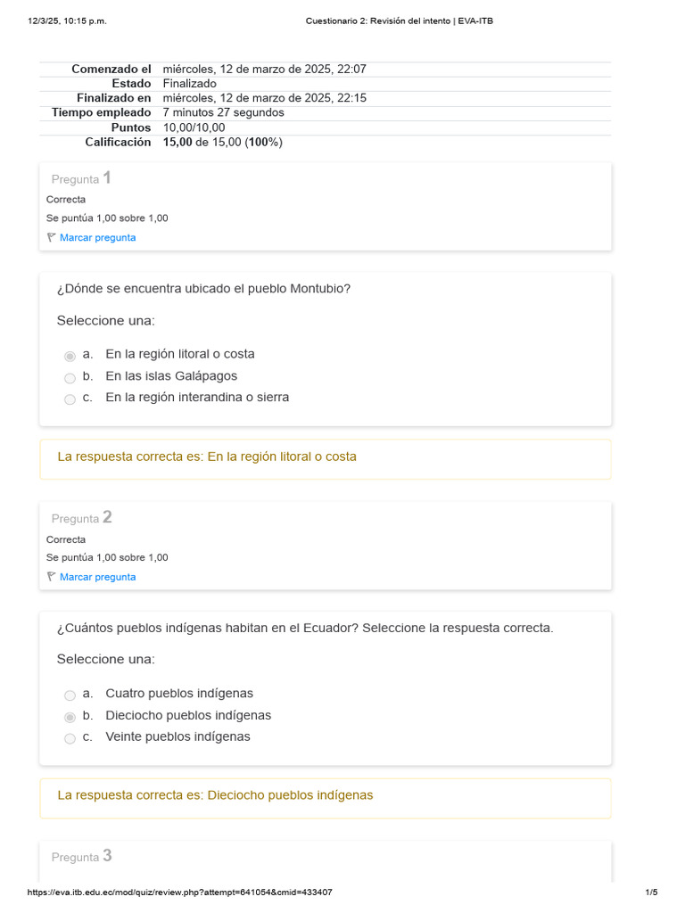 Cuestionario 2 - Revisión Del Intento - EVA-ITB | PDF