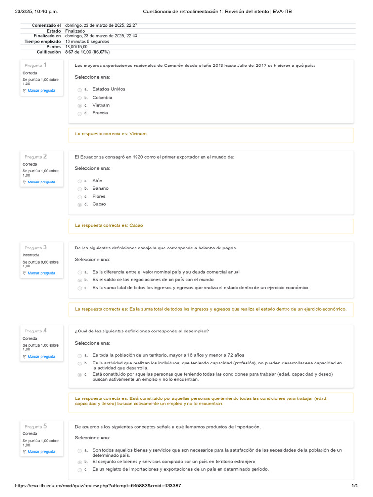 Cuestionario de Retroalimentación 1 - Revisión Del Intento - EVA-ITB ...