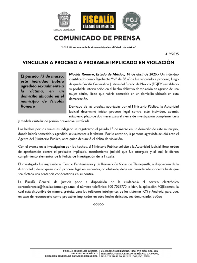 Comunicado 419 | PDF | Violación | Prisión
