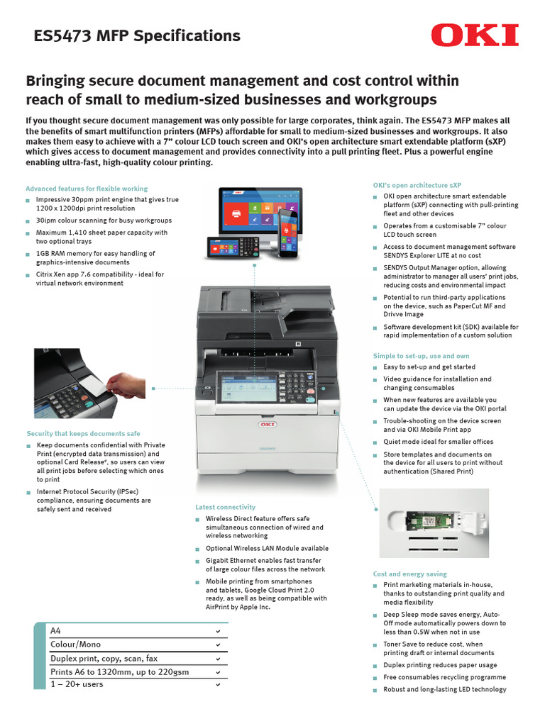 ES5473mfp Specifications | PDF | Image Scanner | Computing