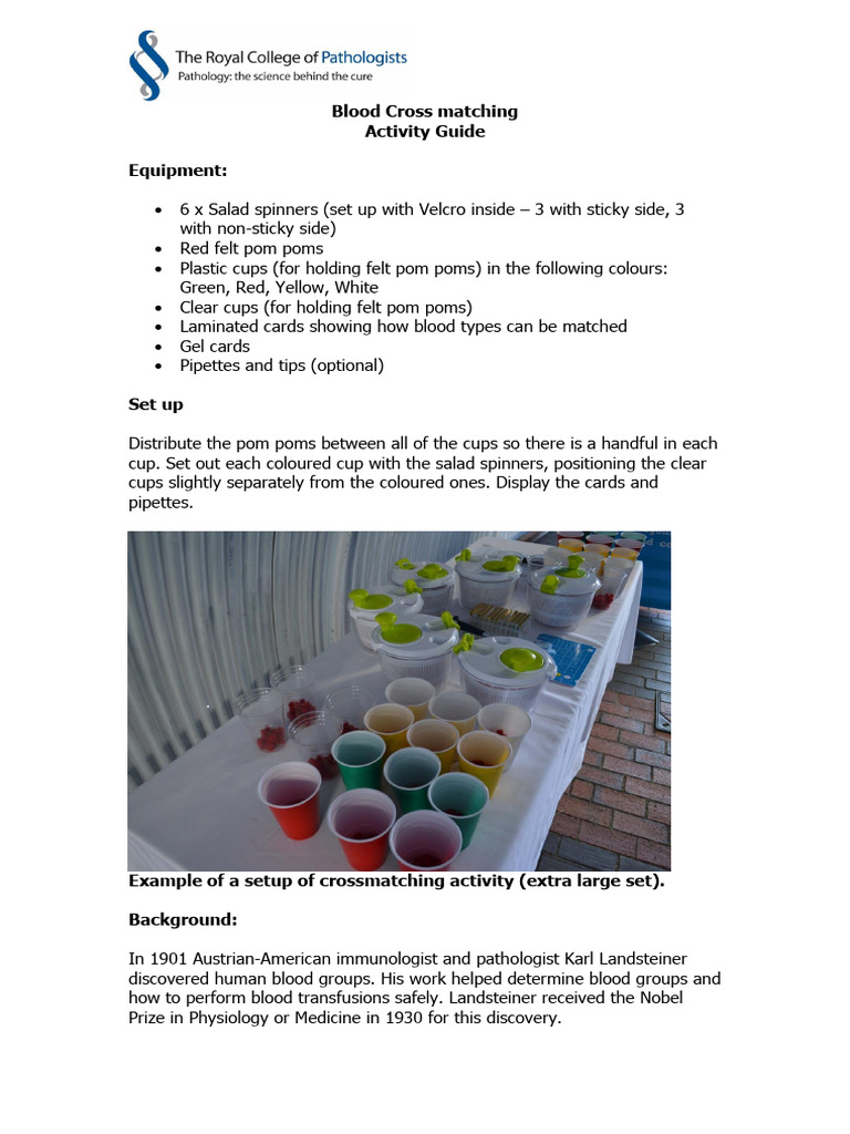 Crossmatching Activity Instructions | PDF | Blood Type | Blood Transfusion