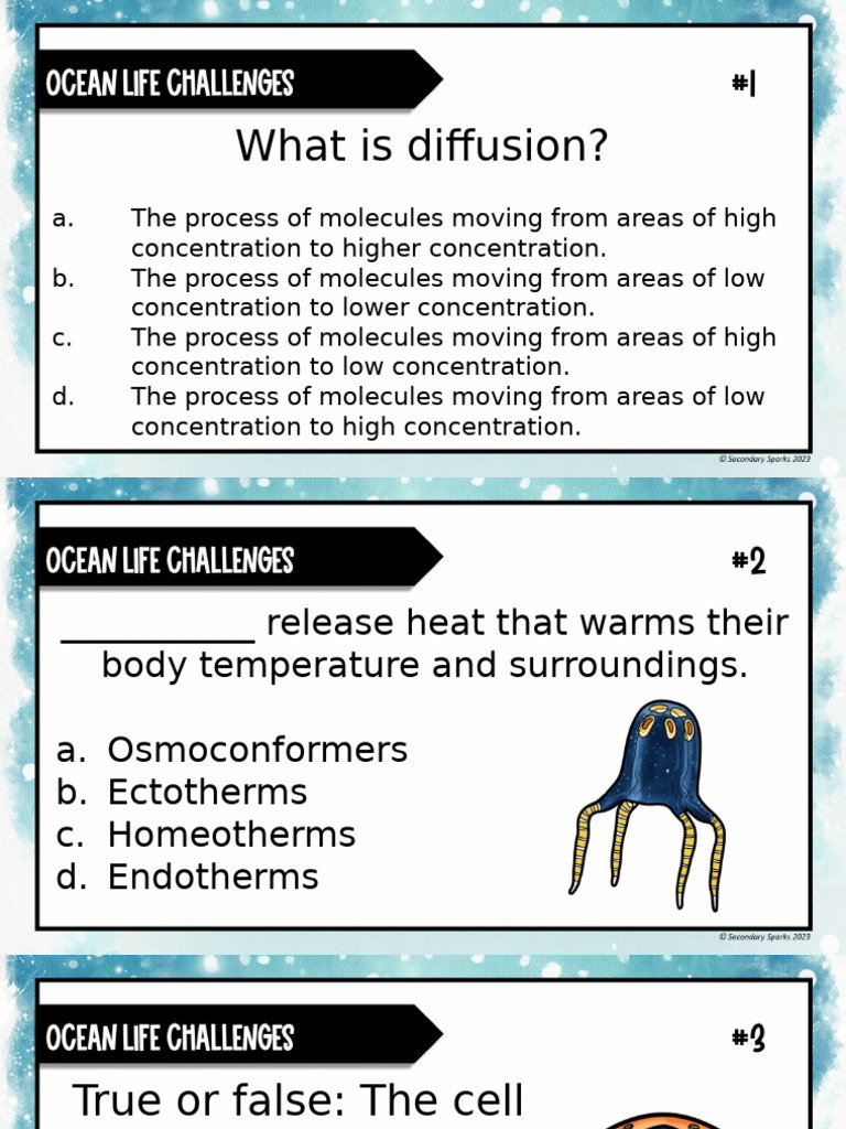 Challenges of Life in The Ocean Editable Task Cards | PDF | Osmosis | Water