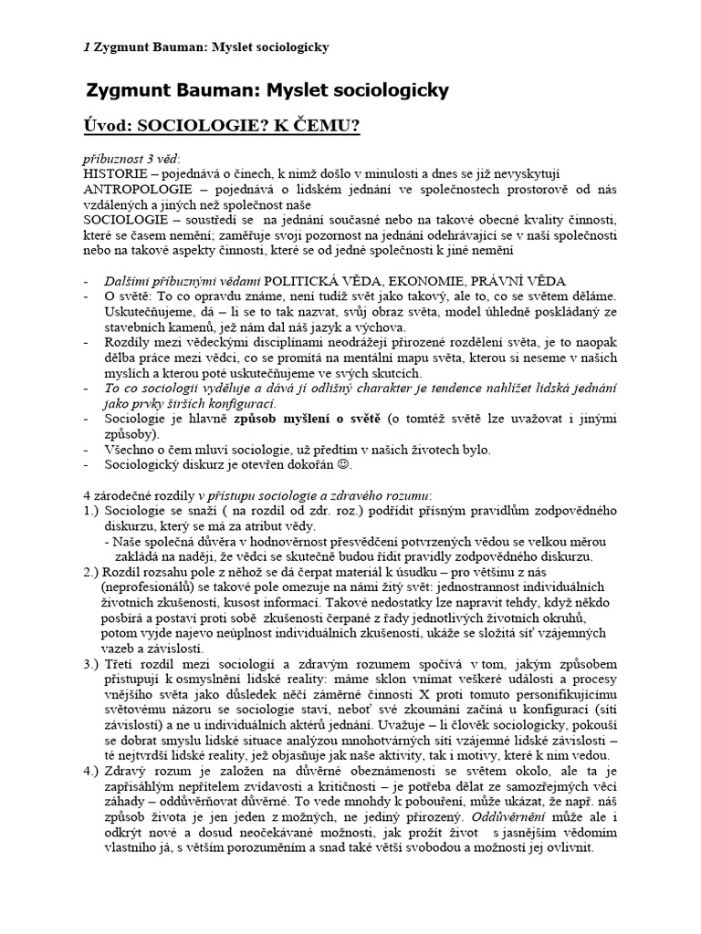 Z Bauman Myslet Sociologicky | PDF