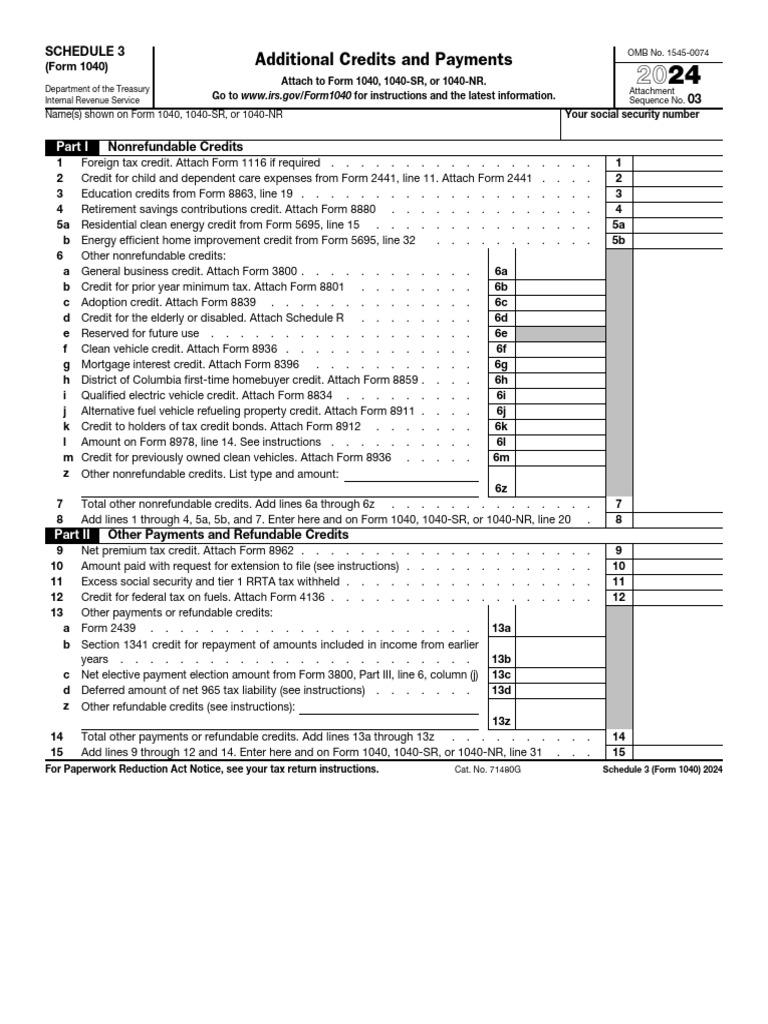 2024 Schedule 3: Credits & Payments | PDF | Taxes | Government Finances