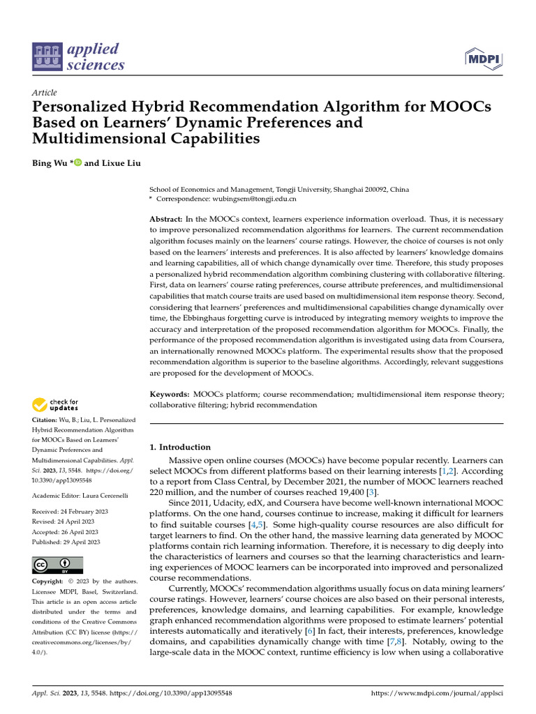 A Personalized Recommendation Framework Based on MOOC System | PDF | Machine Learning | Massive ...