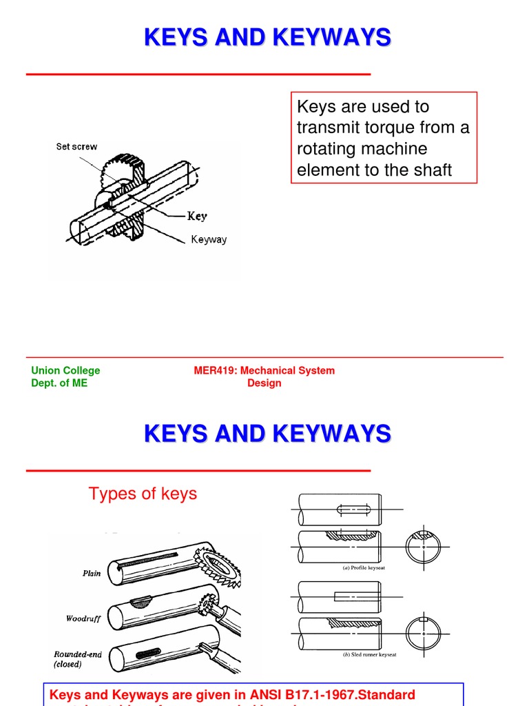 Keys and Keyways | PDF | Stress (Mechanics) | Screw