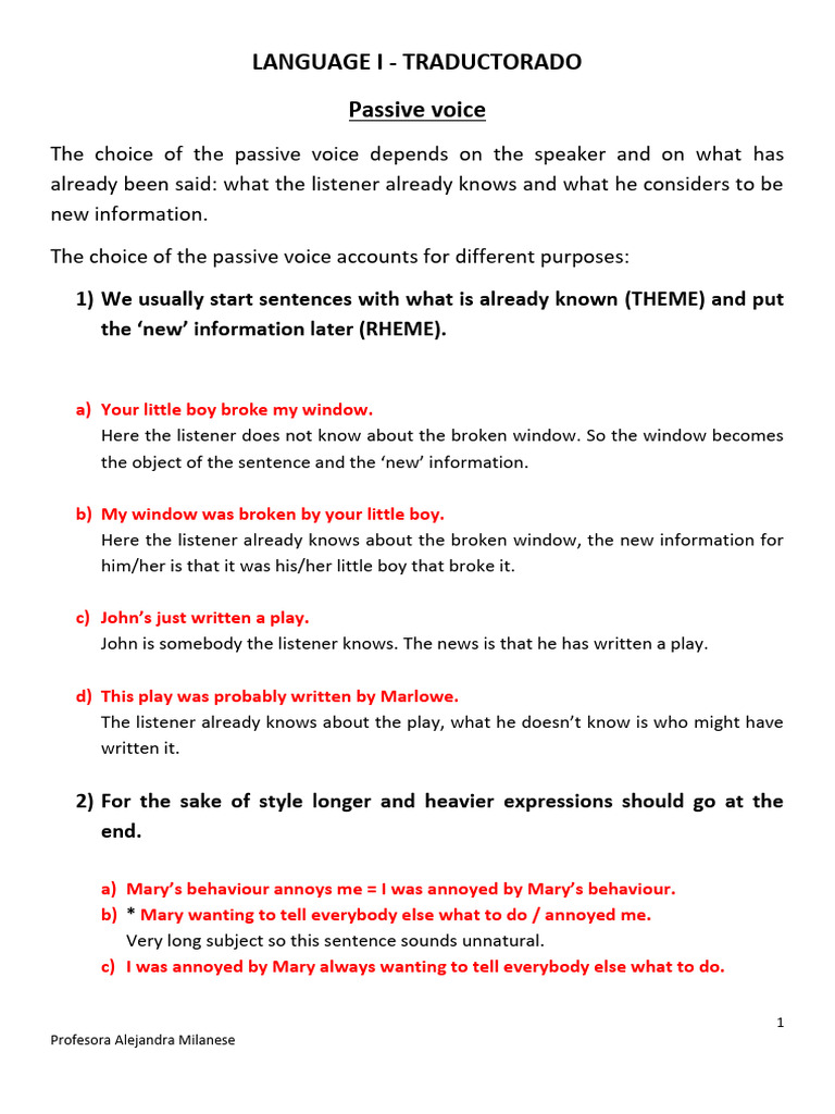 Passive Voice - Theory and Exercises | PDF | Linguistics | Linguistic ...