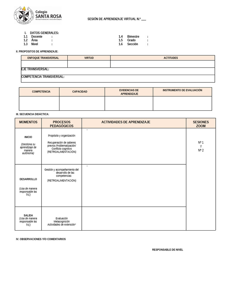 Formato de Sesión de Aprendizaje | PDF