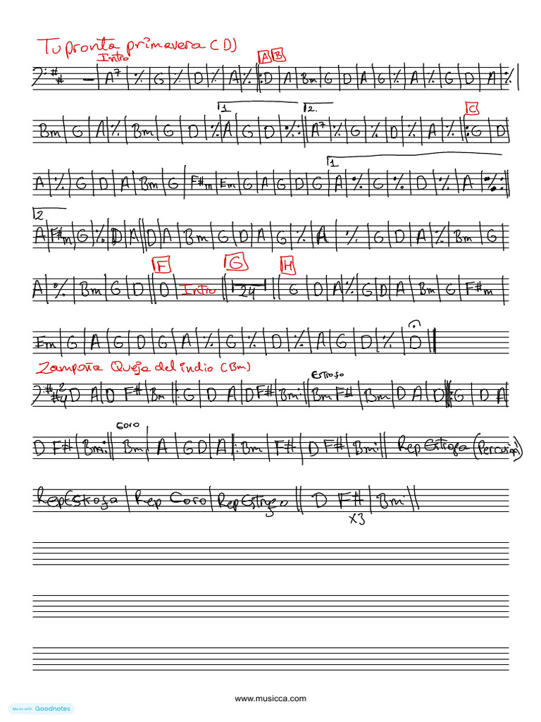 Guitar Chords for "Tu Pronta Primavera" | PDF