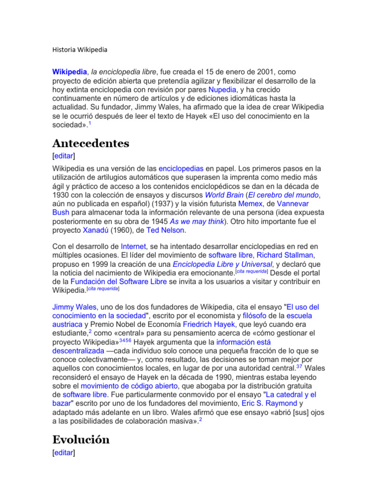 Historia Wikipedia | PDF | Wikipedia | Contenido libre