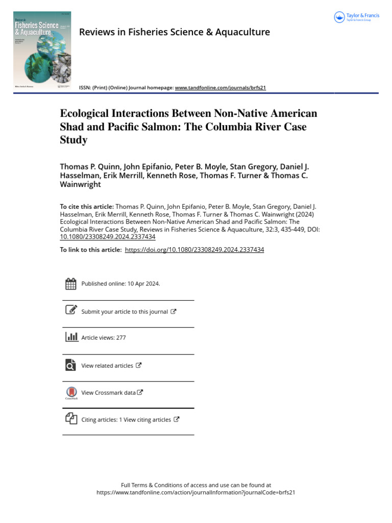 Ecological Interactions Between Non-Native American Shad and Pacific ...
