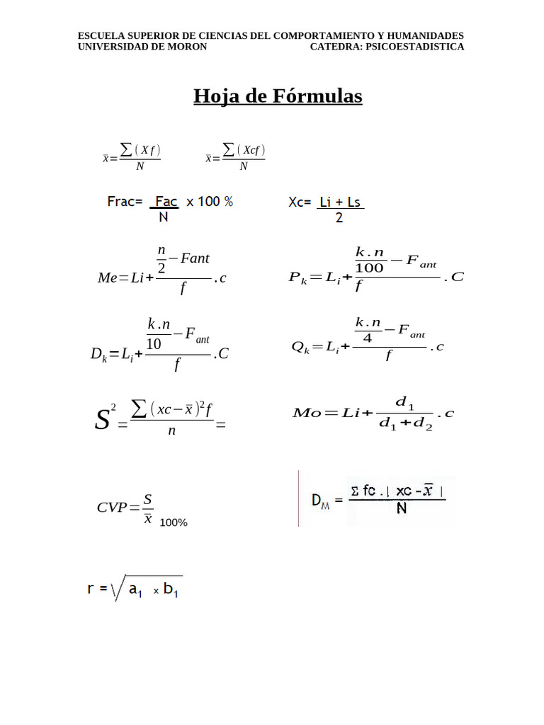 Hoja de Formulas Final | PDF