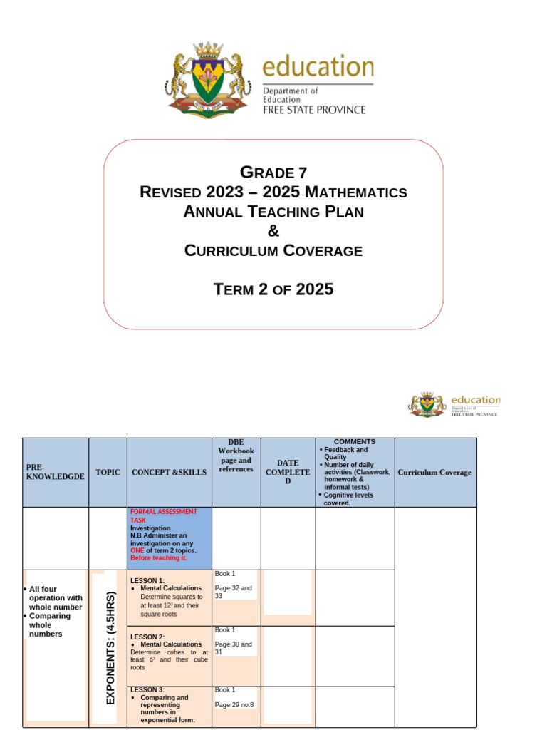 2025 FS Grade 7 Term 2 Atp & Curriculum Coverage | PDF | Multiplication ...