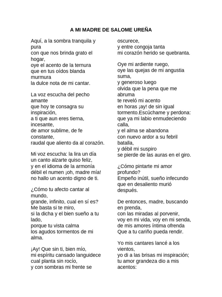 A Mi Madre de Salome Ureña | PDF | Amor