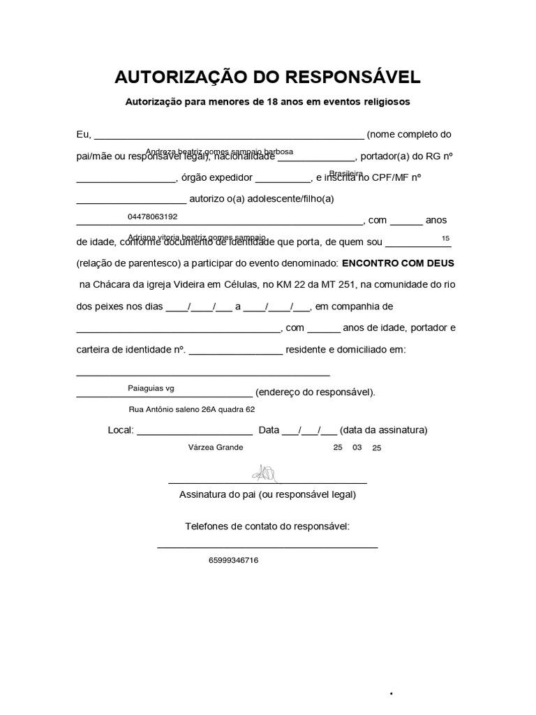 Modelo Autorizacao para Menores 230408 230956 | PDF
